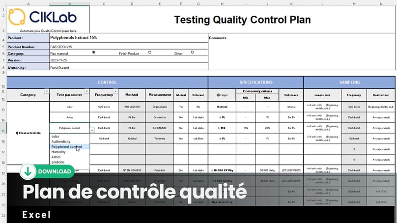 Modèle de plan de contrôle analytique à télécharger
